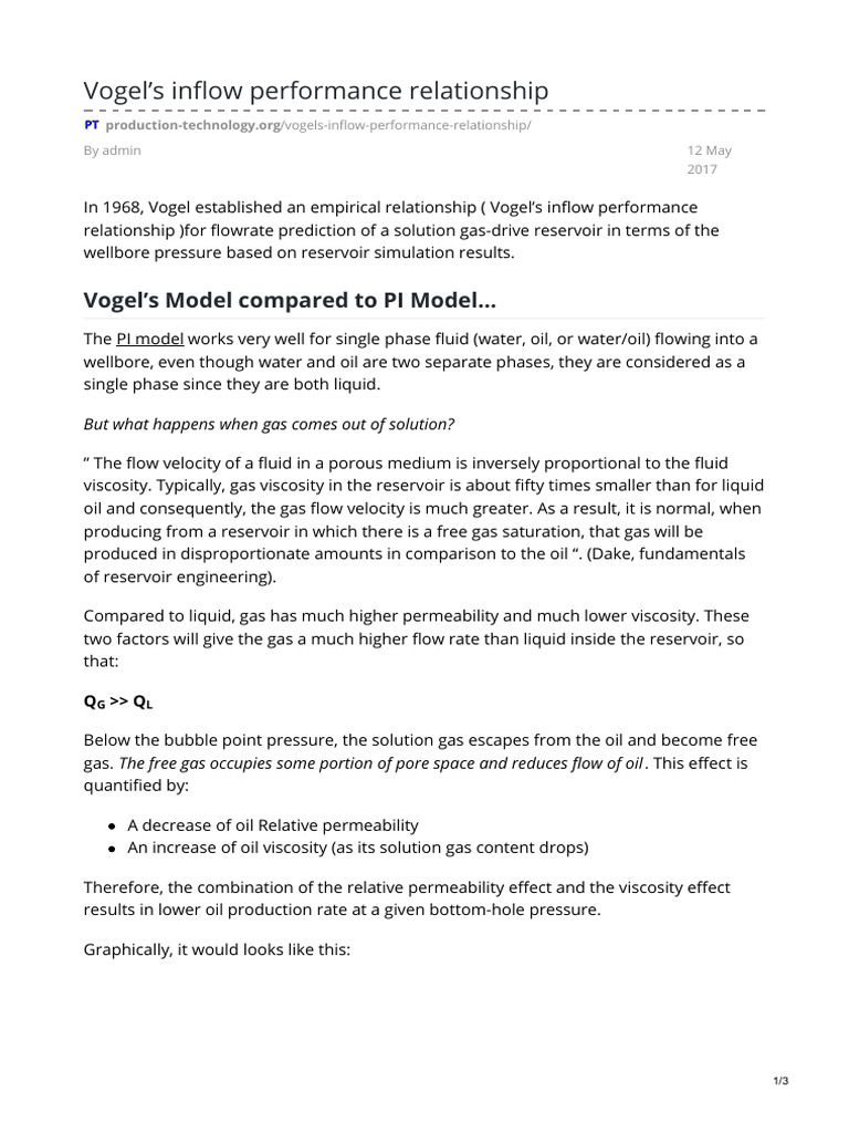 Vogels Inflow Performance Relationship | PDF | Petroleum Reservoir | Gases