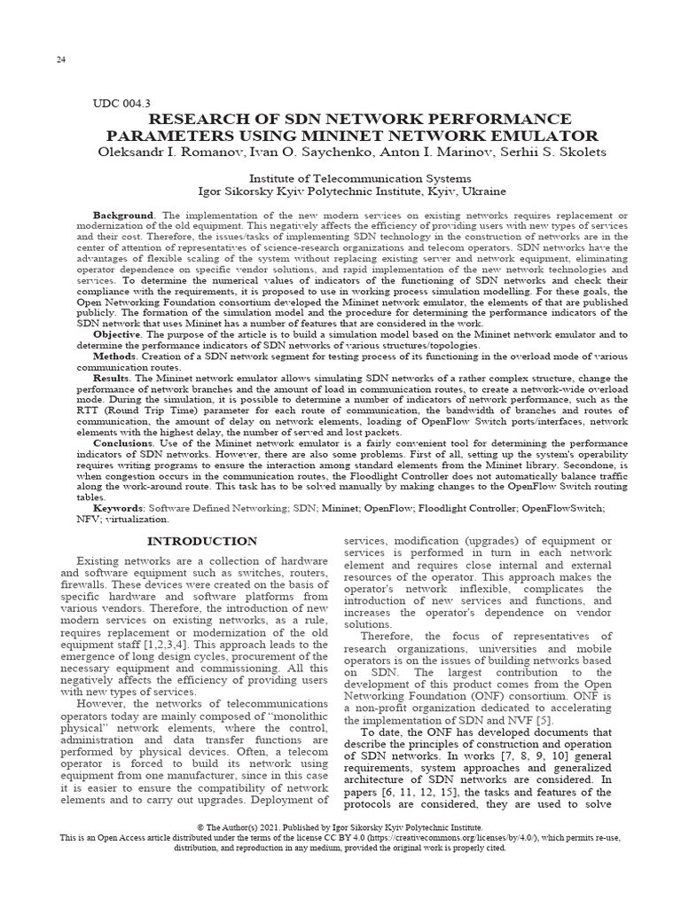 thông số hiệu suất mạng SDN sử dụng mininet network emulation | PDF | Computer Network | Network ...