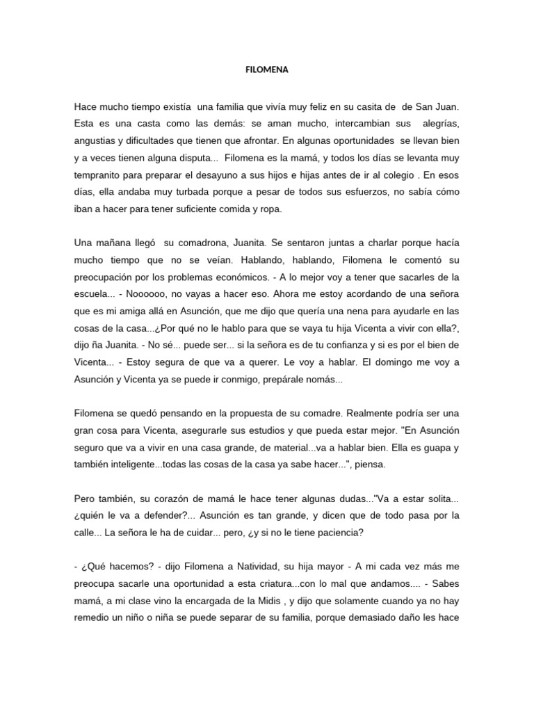 Filomena y la decisión de Vicenta | PDF