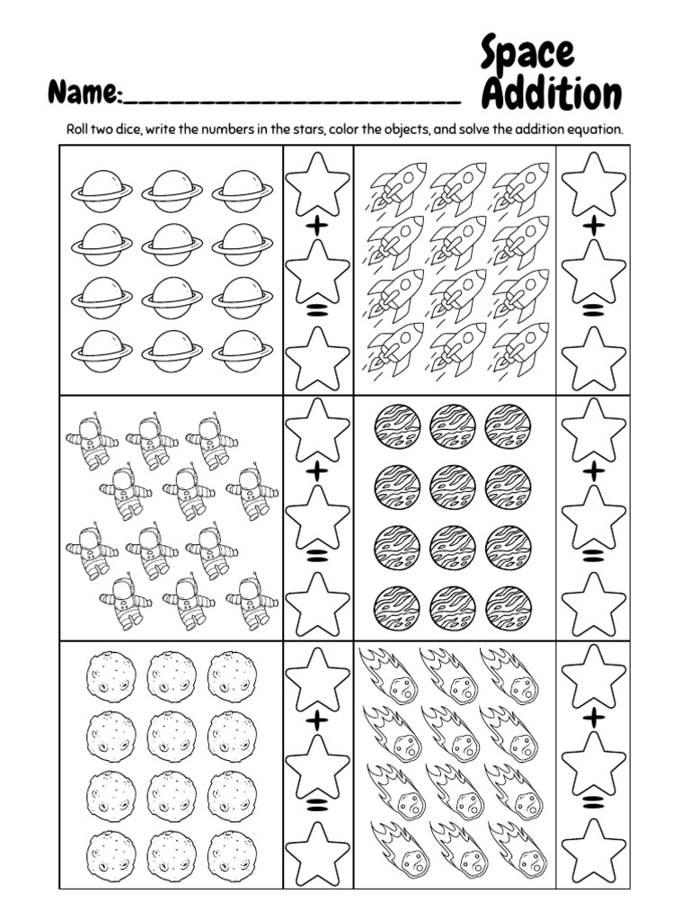 Space Theme Addition and Subtraction Worksheets | PDF