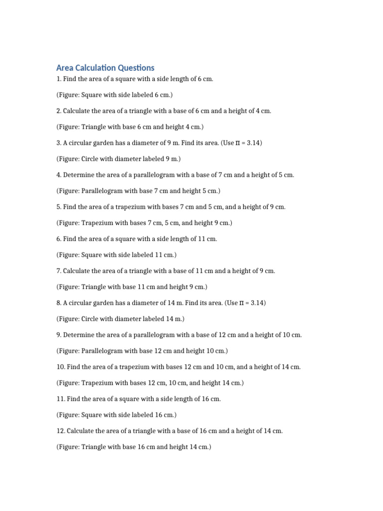 Area Calculation Exercises | PDF | Area | Triangle