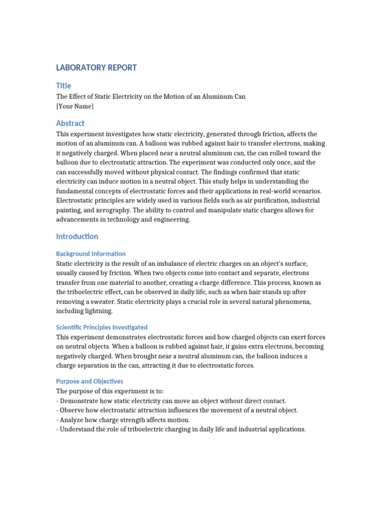 Static Electricity's Effect on Motion | PDF | Electric Charge | Electricity