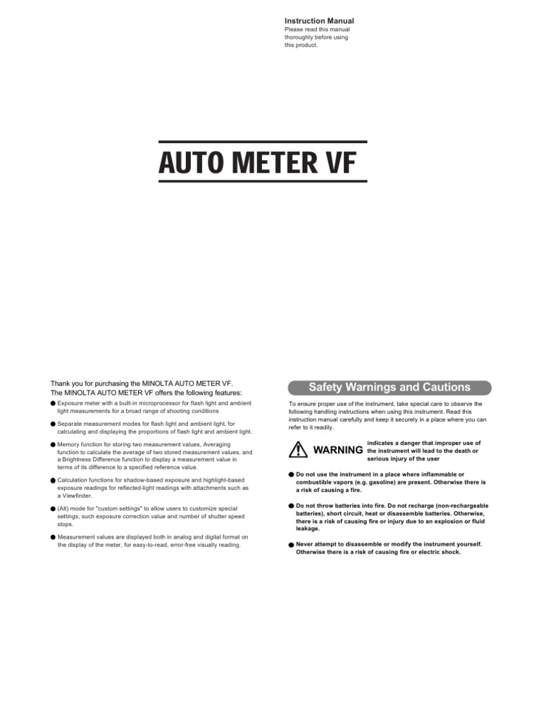 Minolta AutoMeter VF | PDF
