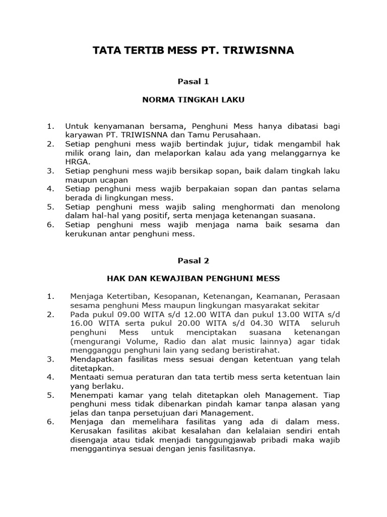 Tata Tertib Mess | PDF