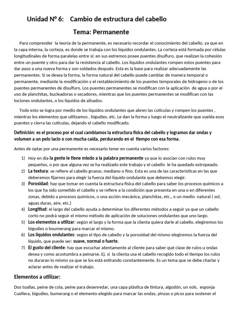 unidad N6 tema permanente | PDF | Pelo | Líquidos
