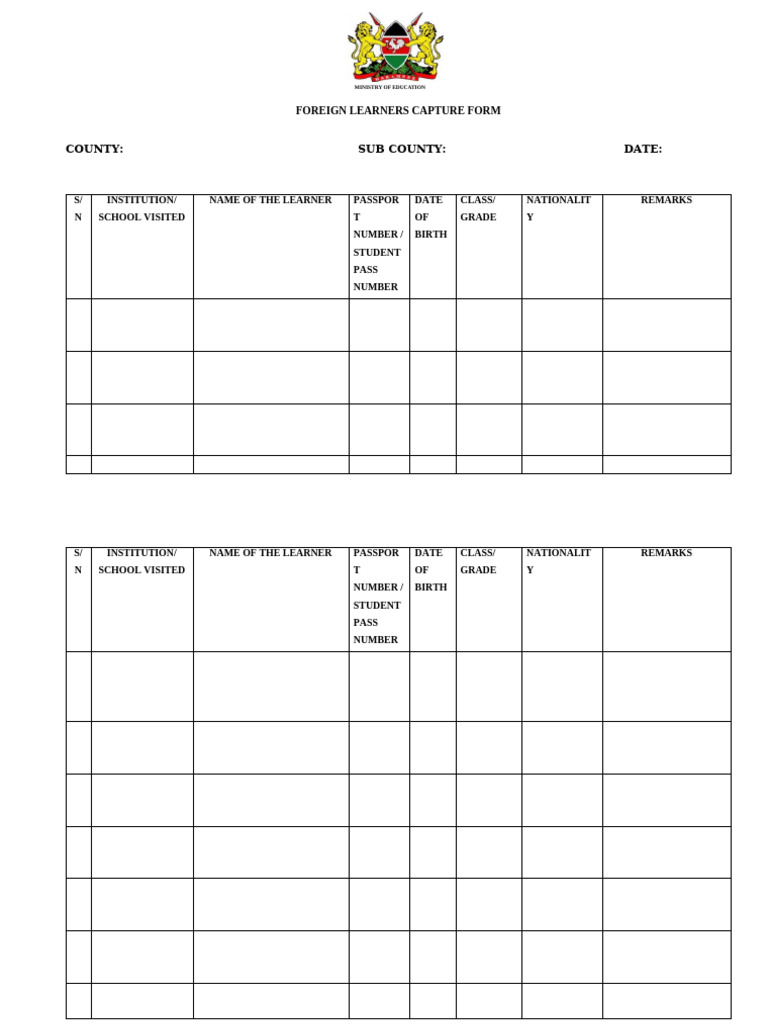 Foreign Learners Data Capture Form | PDF