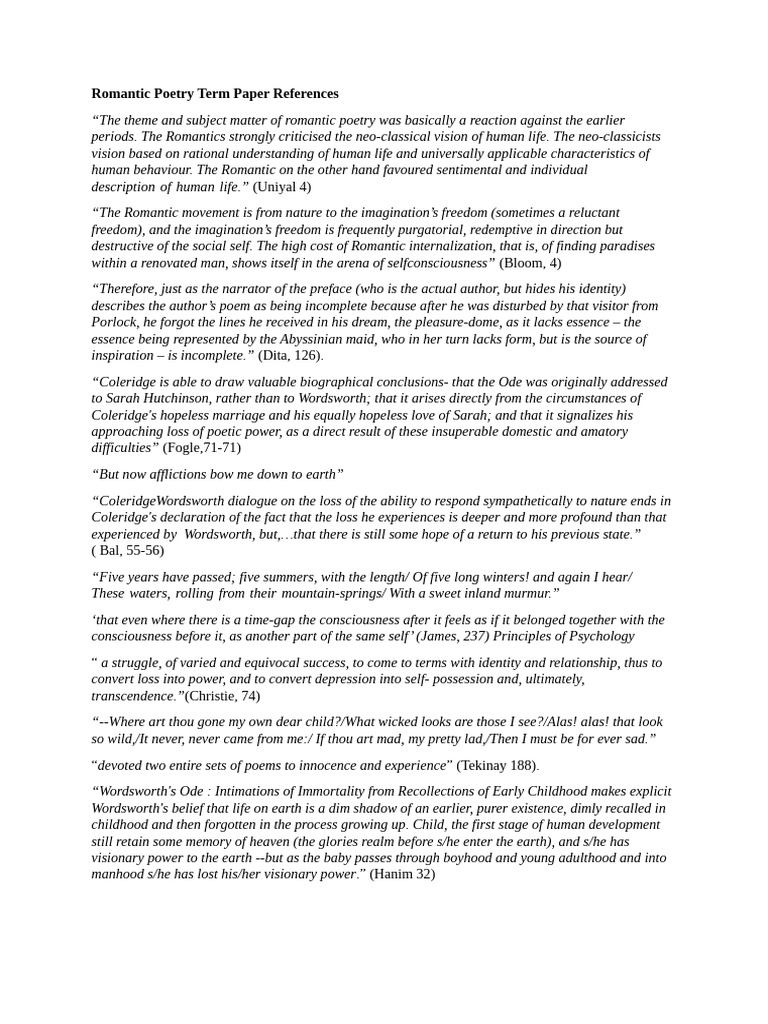 Romantic Poetry References | PDF | Samuel Taylor Coleridge | William ...