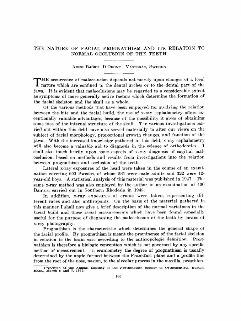 Facial Prognathism and Teeth Occlusion | PDF