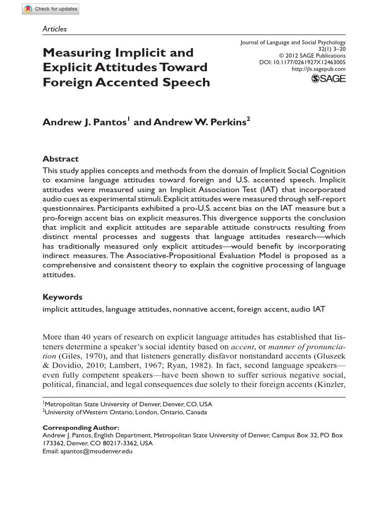 Pantos Perkins 2012 Measuring Implicit and Explicit Attitudes Toward Foreign Accented Speech ...