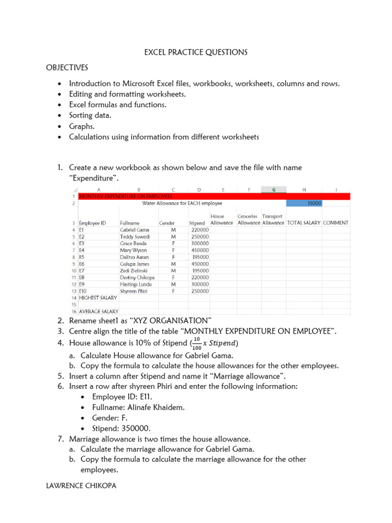 Excel Practice Questions | PDF | Microsoft Excel