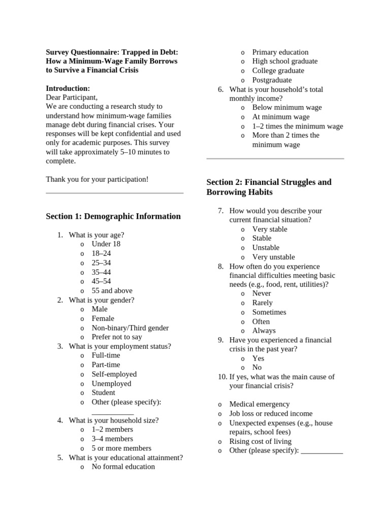 Debt Management for Minimum-Wage Families | PDF | Cost Of Living | Loans