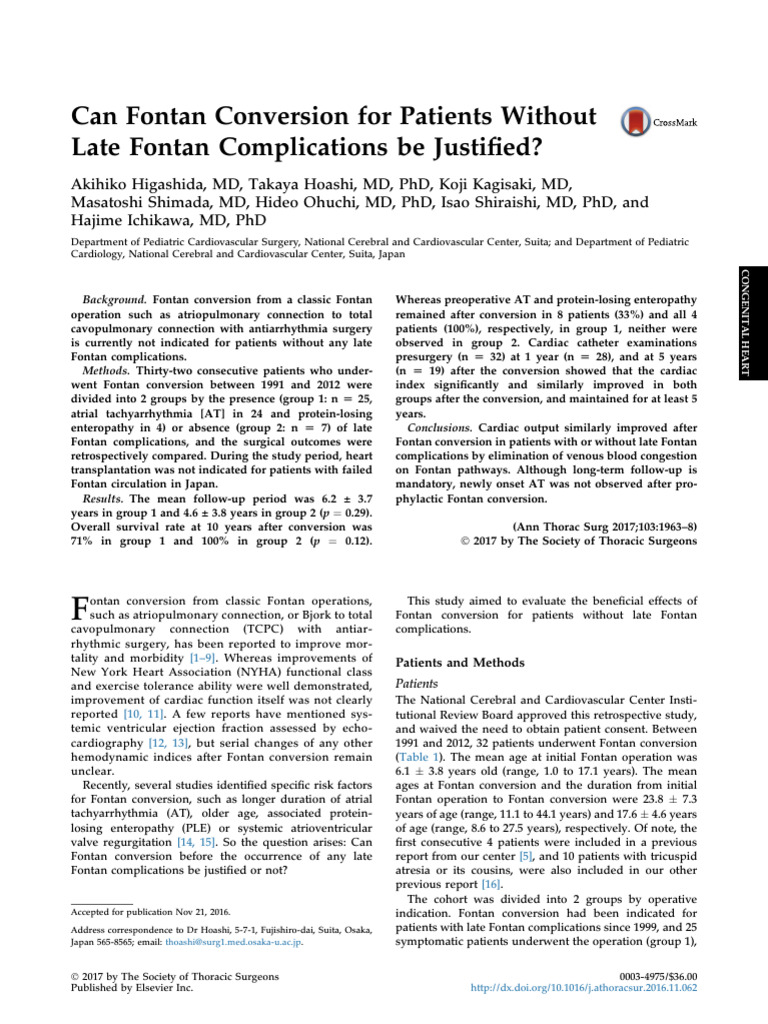 Can Fontan Conversion For Patients Without Late Fontan Complications Be ...