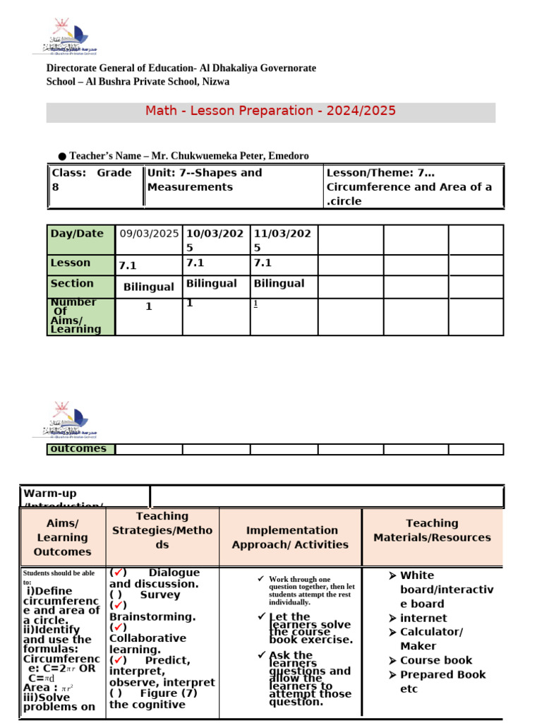 2nd Sem.G8 WK 4 Lesson Plan 1 & 2 | PDF | Area | Learning