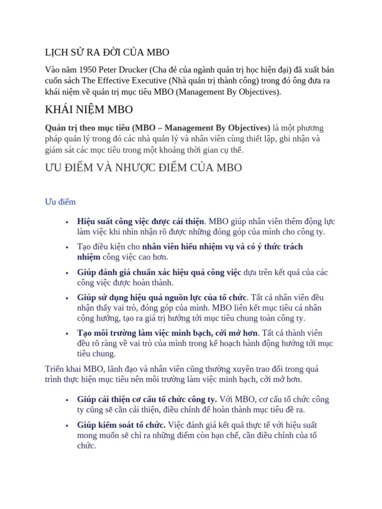 LỊCH SỬ RA ĐỜI CỦA MBO | PDF