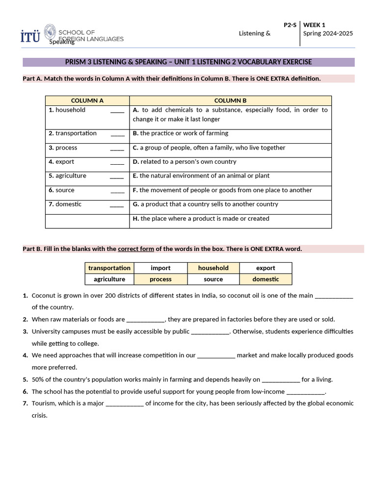 Prism 3 Listening&Speaking - Unit 1 L2 Vocabulary Exercise (Instructor's Copy) | PDF ...