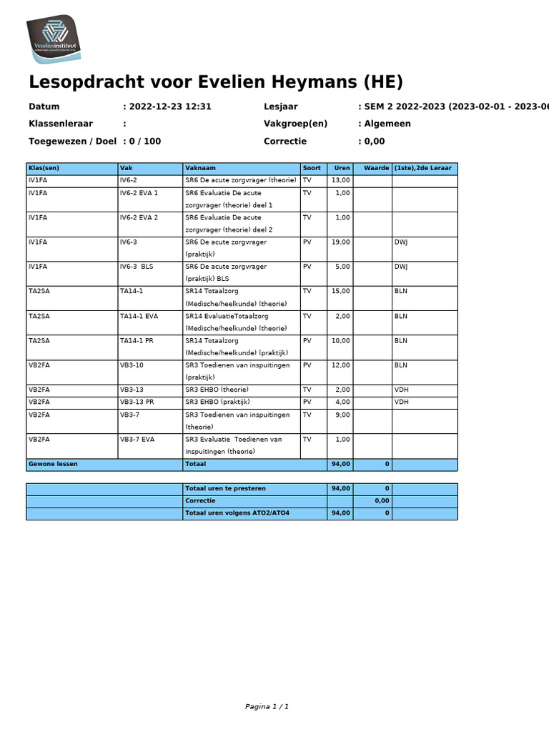 Lesopdracht HE | PDF