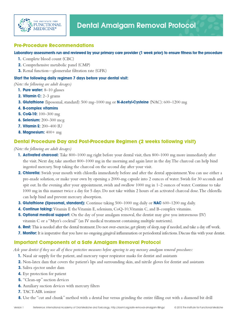 Dental Amalgam Removal Protocol | PDF | Dentist | Magnesium