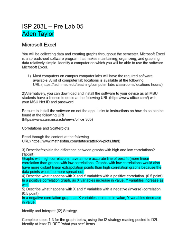 ISP 203L – Pre Lab 05 | PDF | Microsoft Excel | Computing