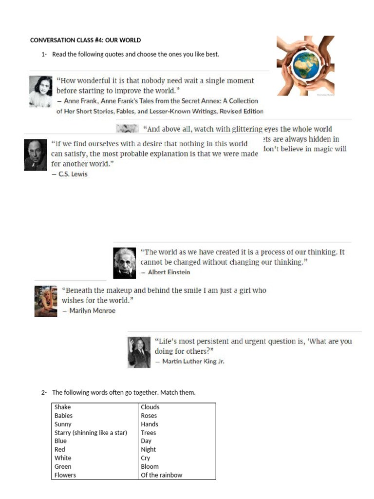 Class 4 Conversation: Our World | PDF