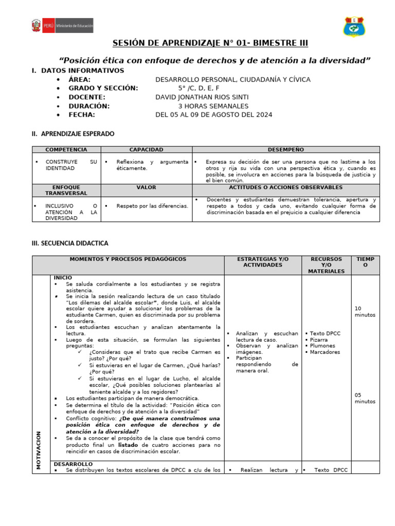 Sesion #01 DPCC 5° I Bim | PDF | Aprendizaje | Cognición