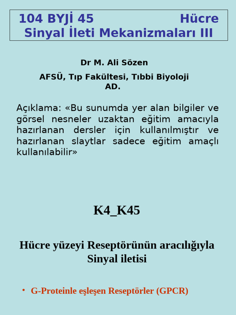 104 BYJİ 45 K4 - K45 Hücre Sinyal İleti Mekanizmları III | PDF