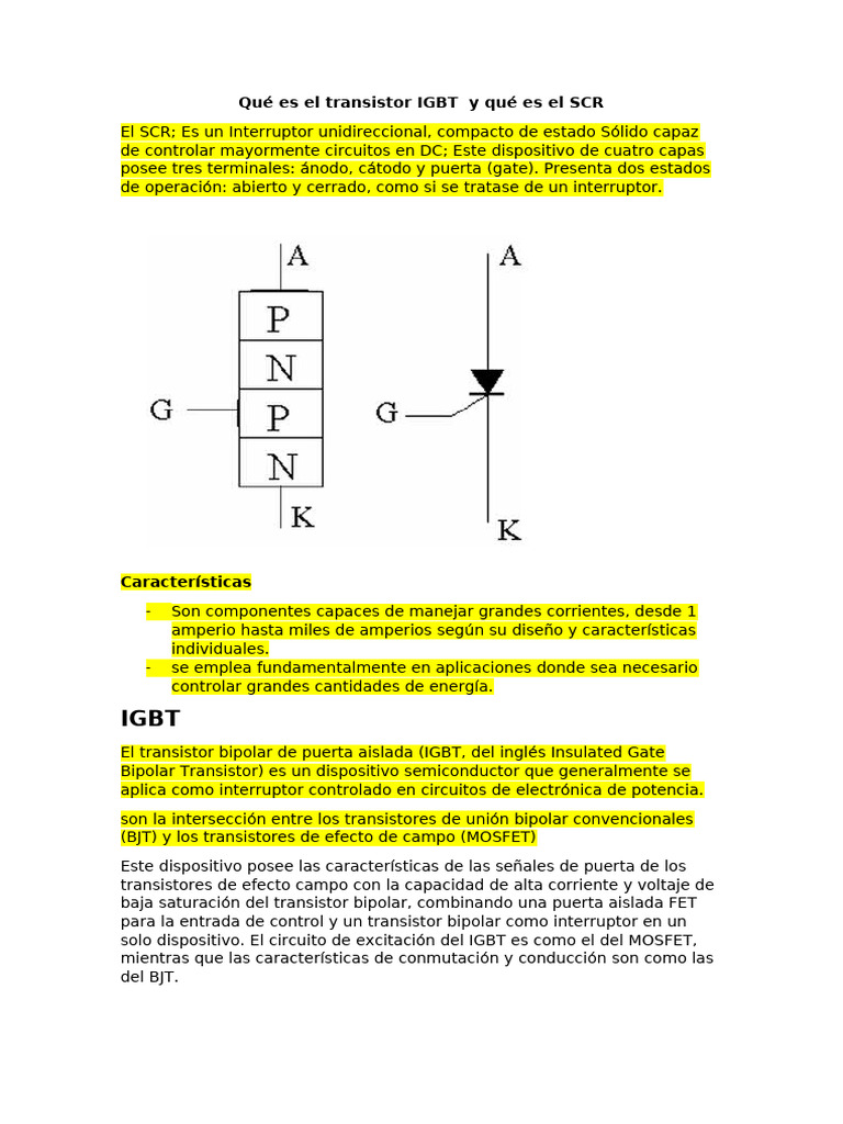 Introducción al transistor IGBT y SCR | PDF | Transistor | Dispositivos ...