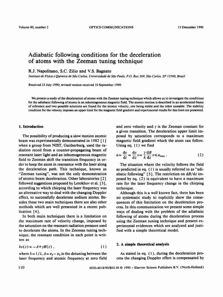 Adiabatic Following Conditions For The Deceleration by R, J. Napolitano ...