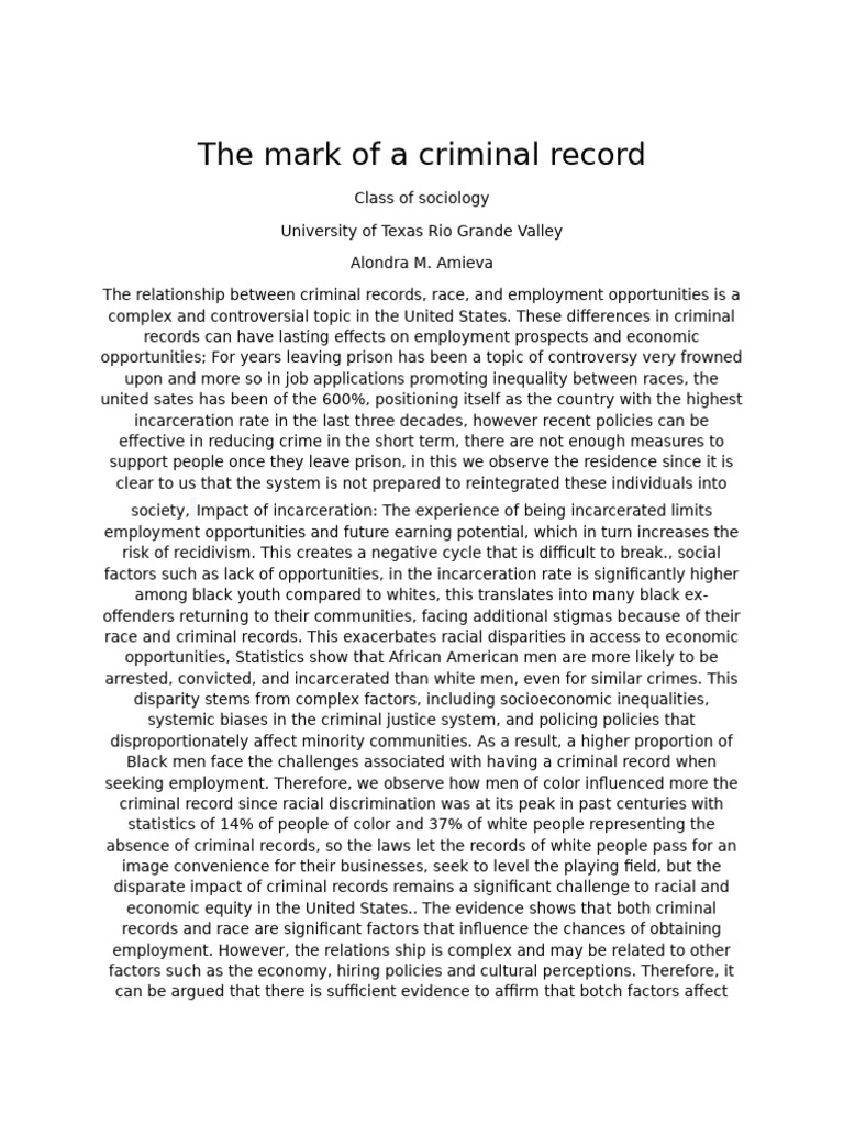 The Mark of A Criminal Record by Alondra M Amieva | PDF | Incarceration ...