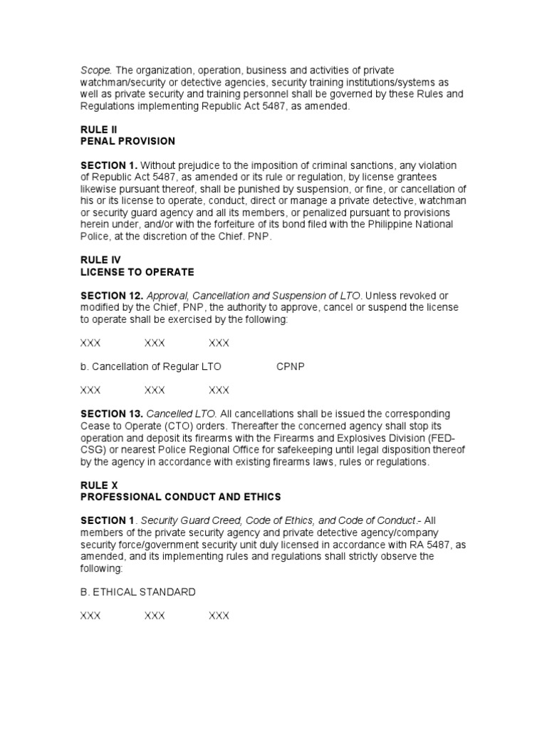 IRR RA 5487 for Ripoll - Superb | Security Guard | Crimes