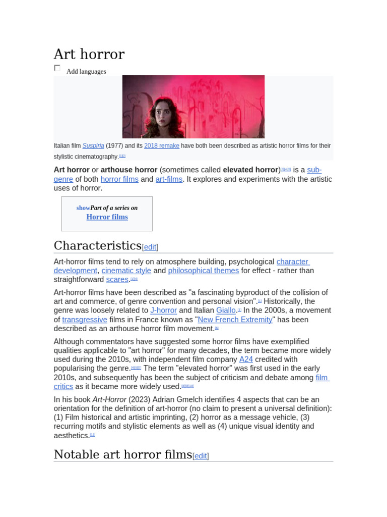 Art Horror: A Cinematic Exploration | PDF
