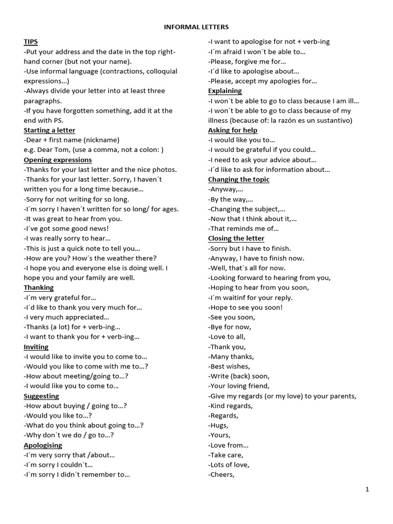 Informal Letter Writing Guide | PDF