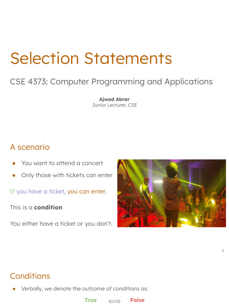 Lecture 3 - Selection Statements | PDF | Boolean Data Type | Software Engineering