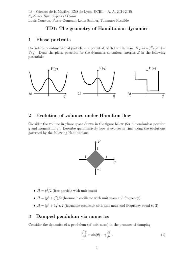 TD1 SDC | PDF | Classical Mechanics | Hamiltonian Mechanics