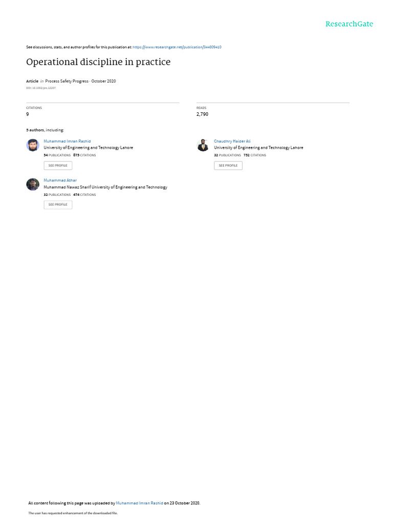 Operational Discipline in Practice: Process Safety Progress October ...