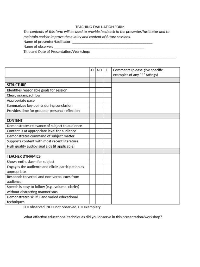 Teaching Evaluation Form | PDF