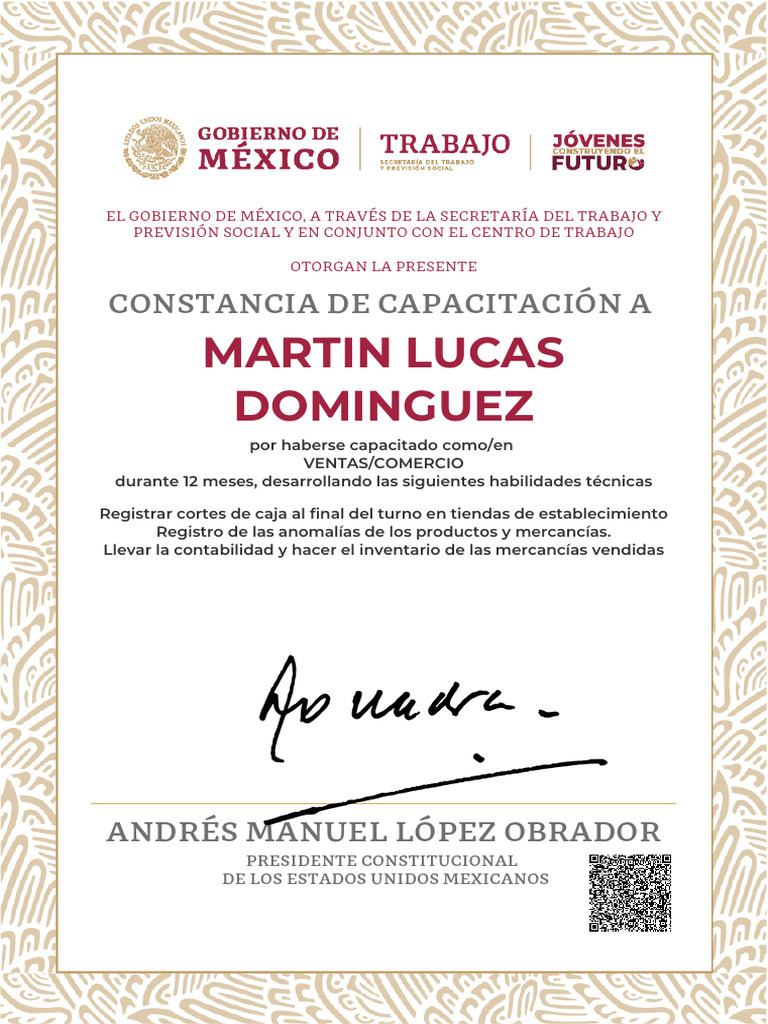 Martin Lucas Dominguez: Constancia de Capacitación A | PDF