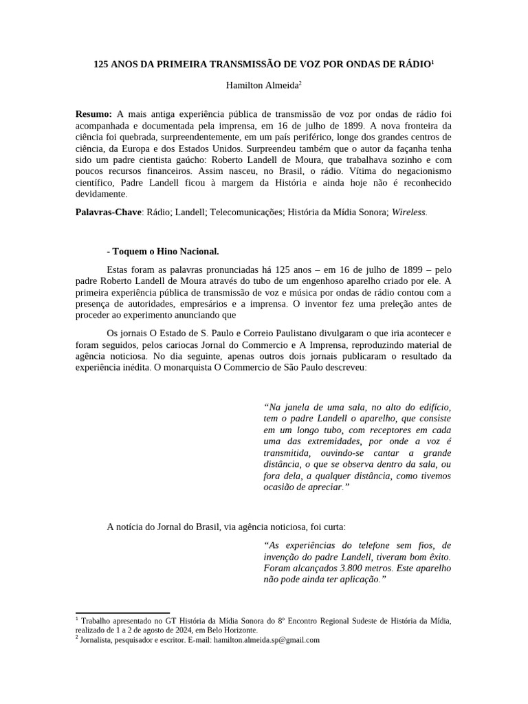Hamilton Almeida GTHistóriadaMídiaSonora ResumoExpandidoAlcarSudeste ...