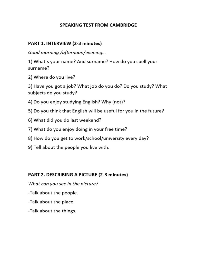 Cambridge Speaking Test Overview | PDF