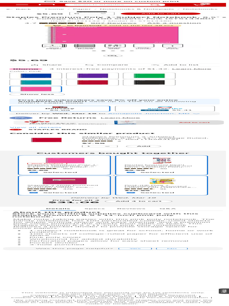 Staples Premium Poly 1-Subject Notebook, 8.5 X 11, College Ruled, 100 Sheets, Pink (ST51448D ...