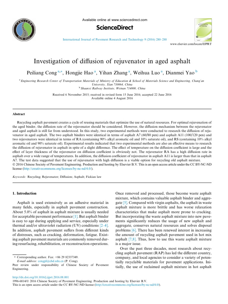 Cong Et Al, 2016 - Investigation of Diffusion of Rejuvenator in Aged ...