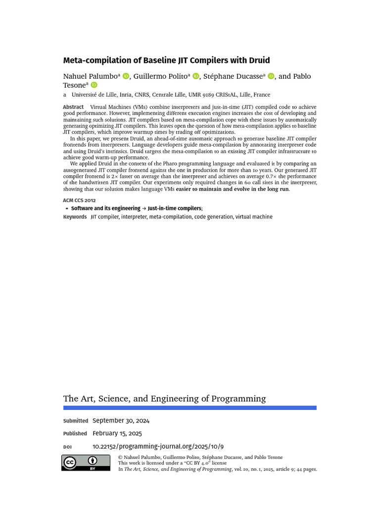 Meta-Compilation of Baseline JIT Compilers With Druid | PDF | Compiler | Implementation