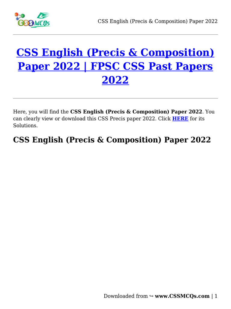 CSS English (Precis & Composition) Paper 2022 | PDF