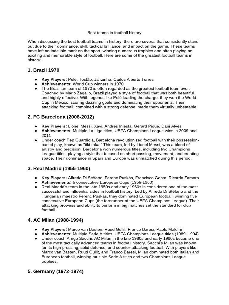 Top Football Teams in History | PDF | Fc Barcelona | Association ...
