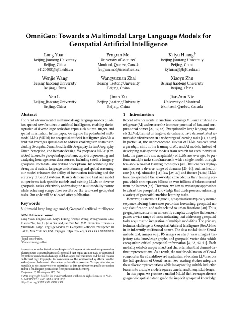 Omnigeo: Towards A Multimodal Large Language Models For Geospatial Artificial Intelligence | PDF ...