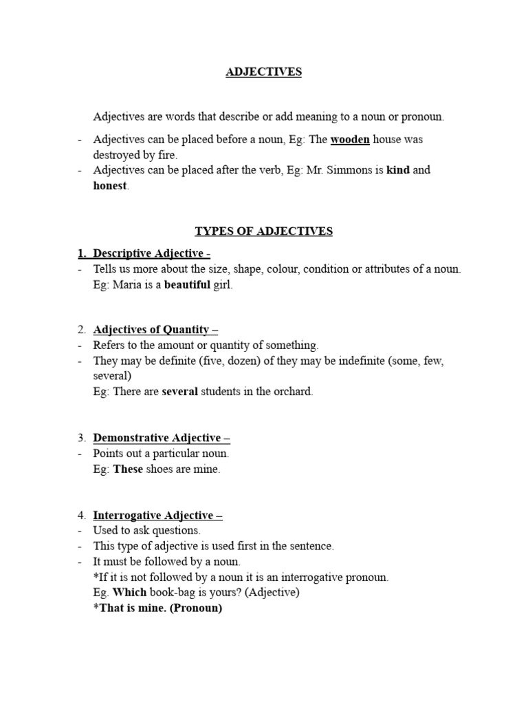 Understanding Adjectives and Their Types | PDF | Adjective | Noun