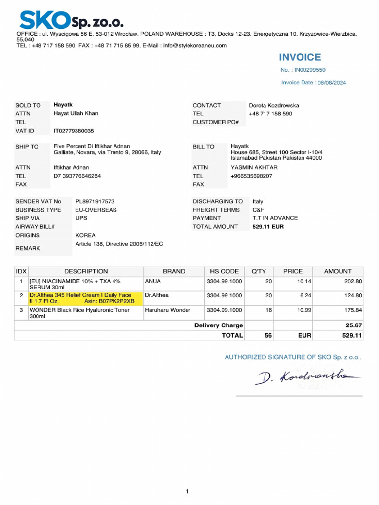 Invoice - SKO Zaryab LLC | PDF
