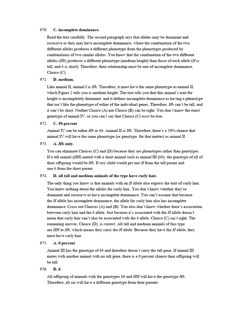 ACT Science Test 14 Answer Explanations | PDF | Dominance (Genetics ...