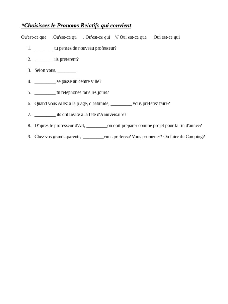 Exercices sur les Pronoms Relatifs | PDF