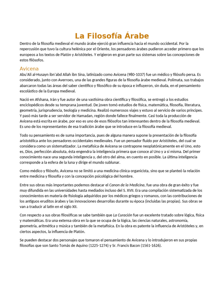 La Filosofía Árabe | PDF | Filosofía islámica | Filosofia Medieval