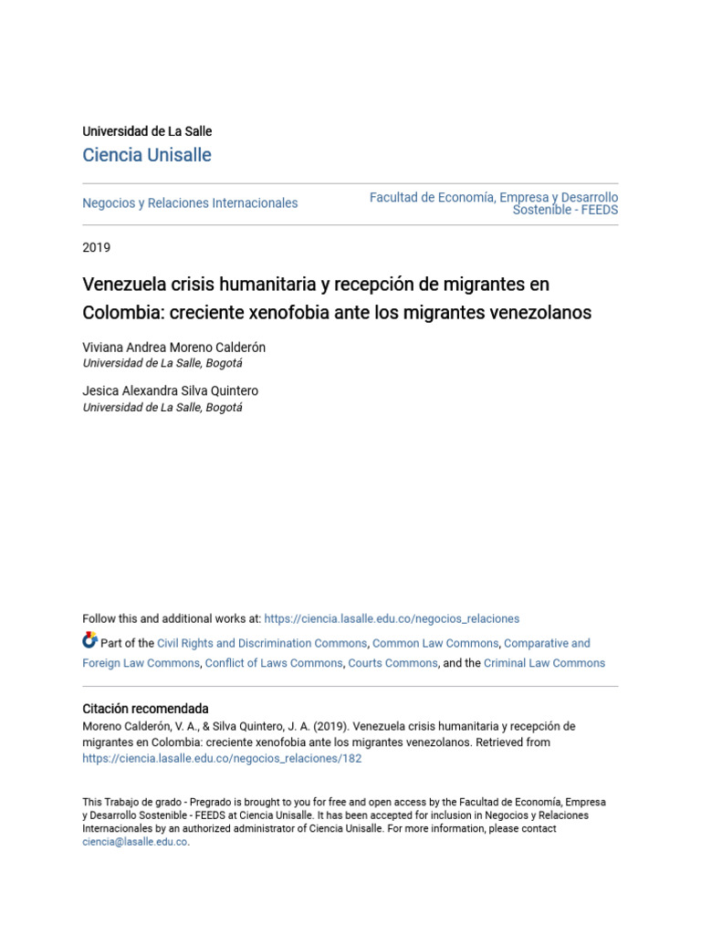 Xenofobia hacia migrantes venezolanos en Colombia | PDF | Migración ...